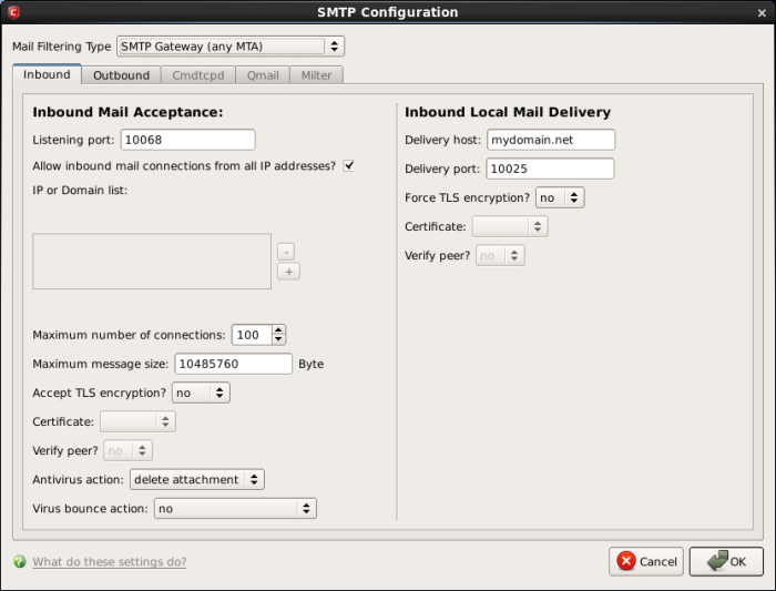Inbound and Outbound, SMTP Gateway, SMTP Server Linux | Comodo Antivirus for Linux Version 1.0